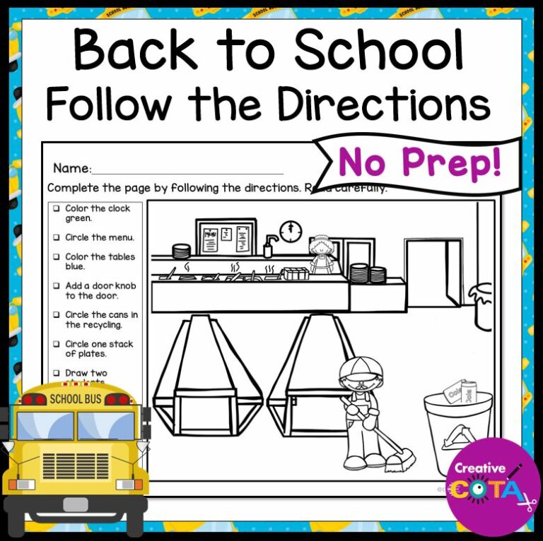 No Prep School Following Directions Coloring Activity for Listening ...