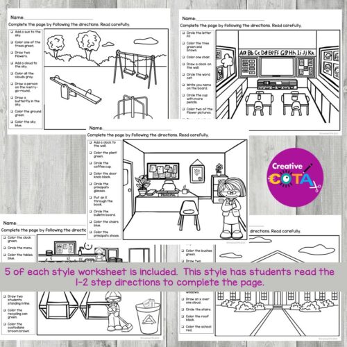 No Prep School Following Directions Coloring Activity for Listening ...