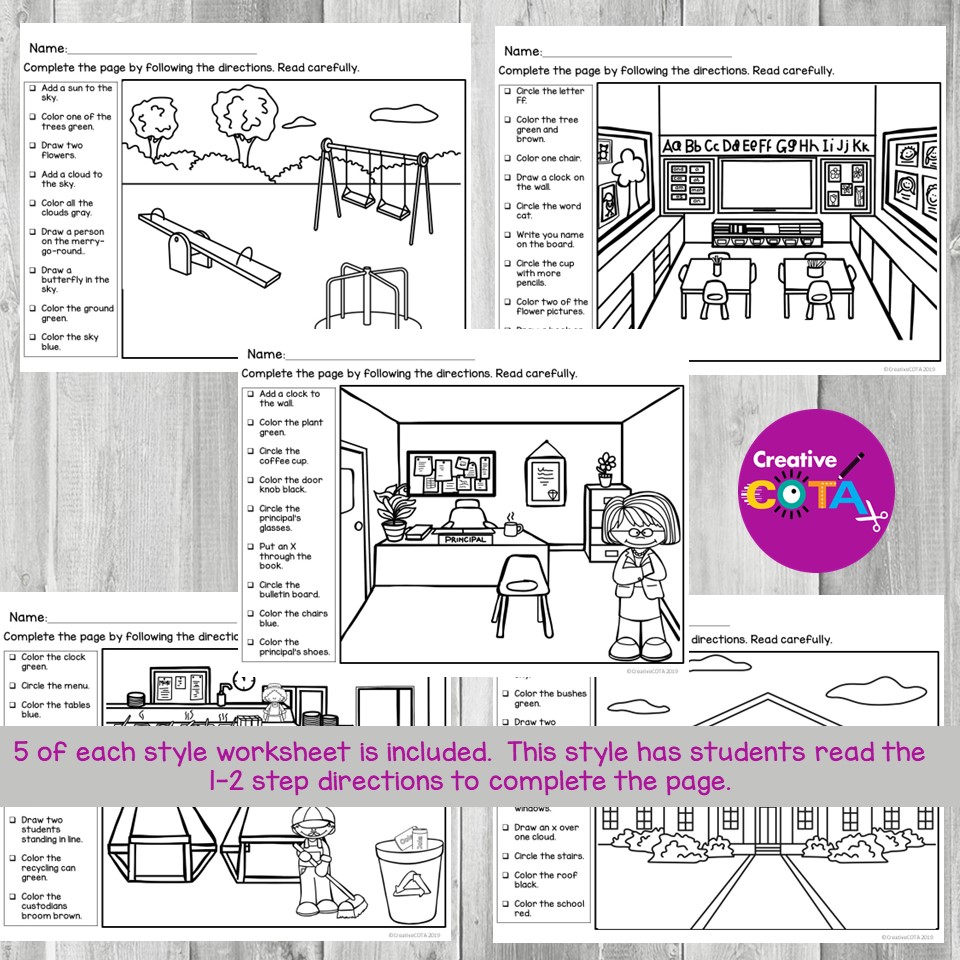 No Prep School Following Directions Coloring Activity for Listening ...