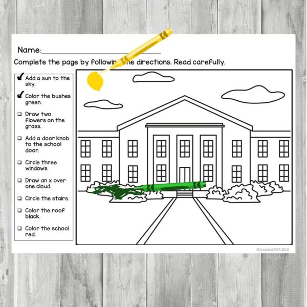 No Prep School Following Directions Coloring Activity for Listening ...