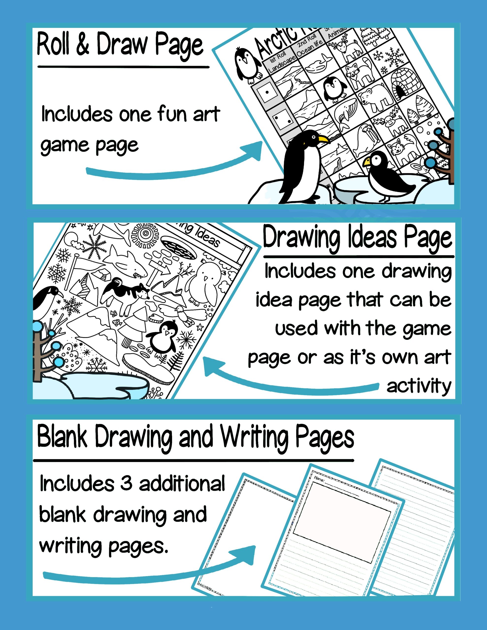 Arctic Landscape Themed Roll and Draw Printable Art Game and Art Sub ...