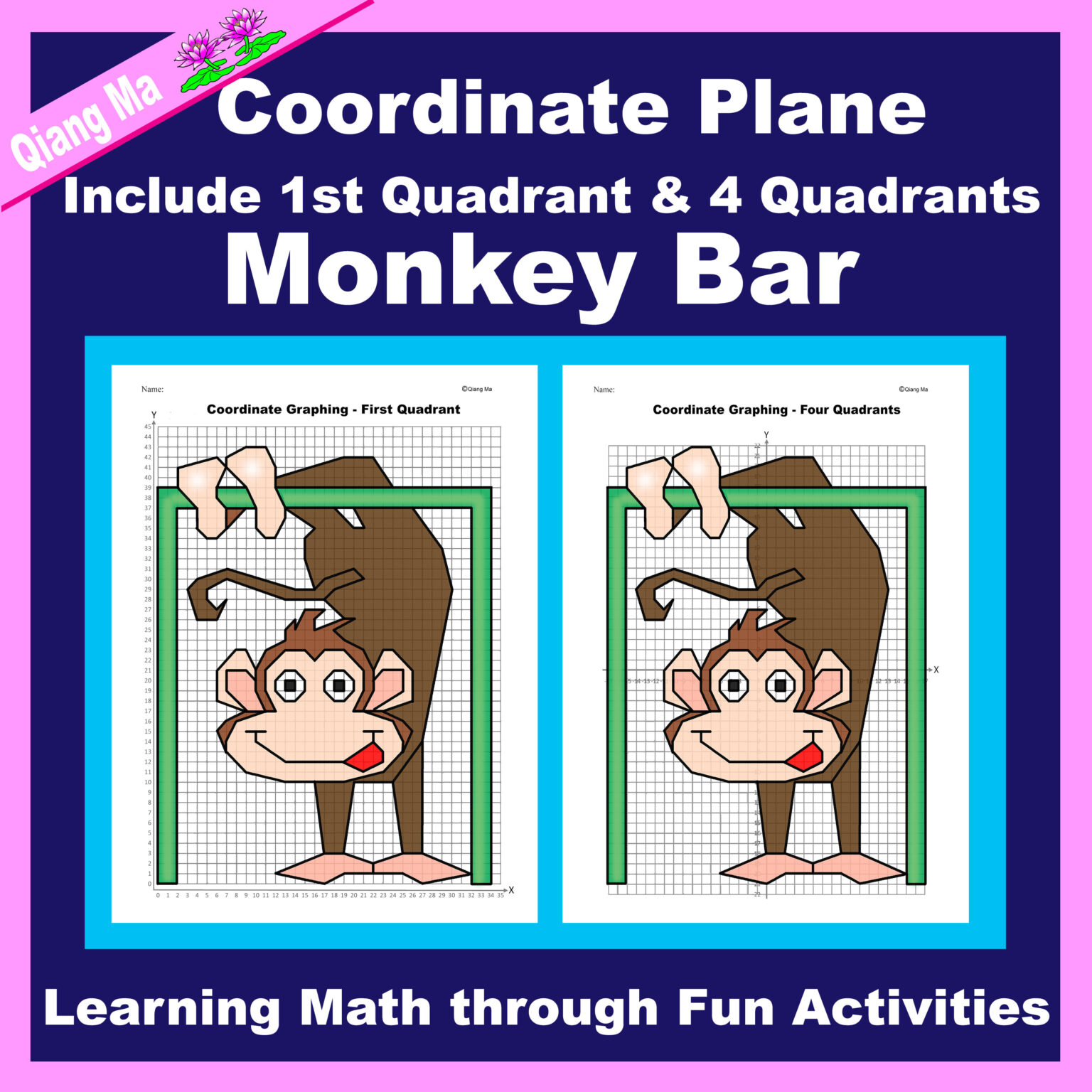Back to School Coordinate Plane Graphing Picture: Monkey Bar | Made By ...