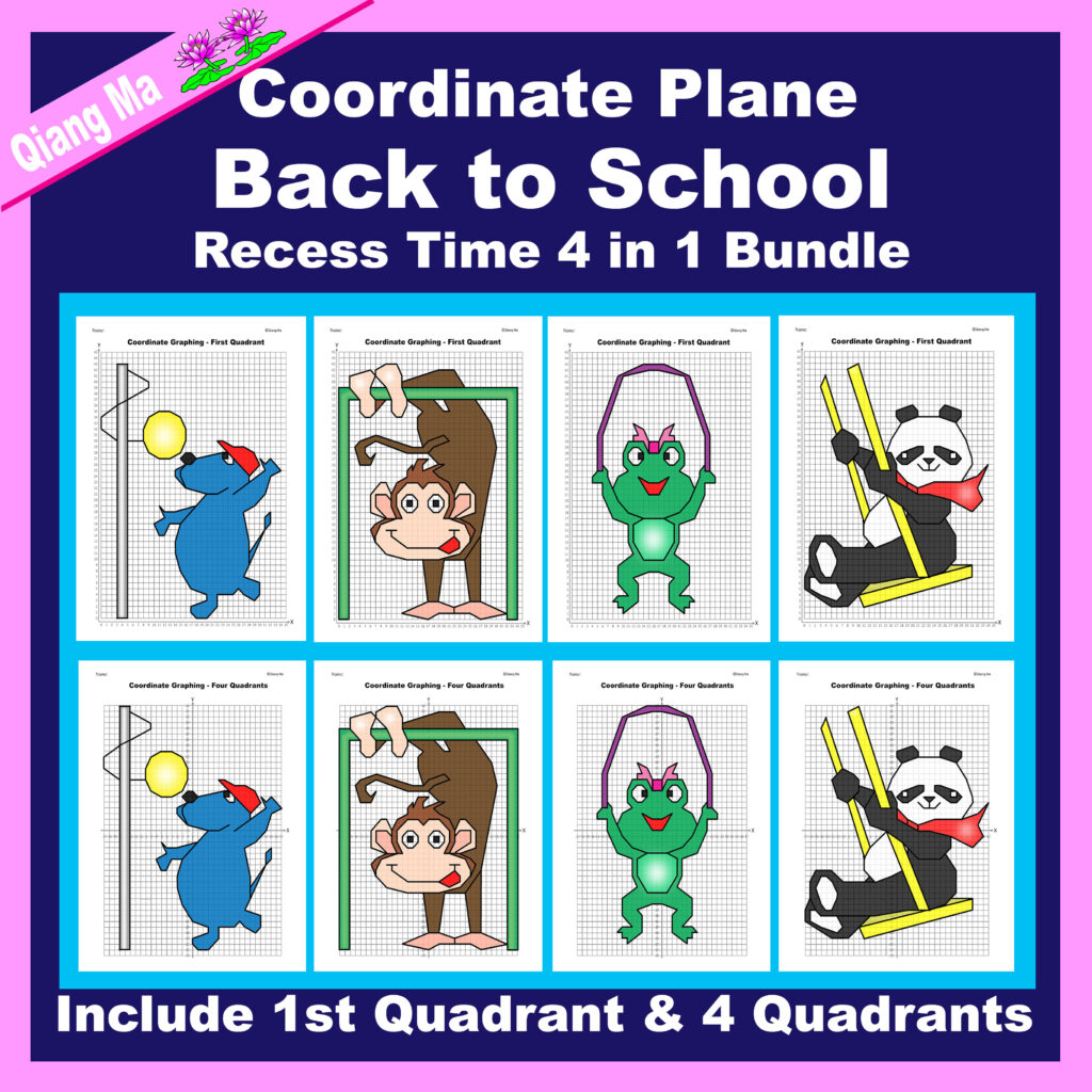 Back to School Coordinate Plane Graphing Picture: Recess Time 4 in 1 ...