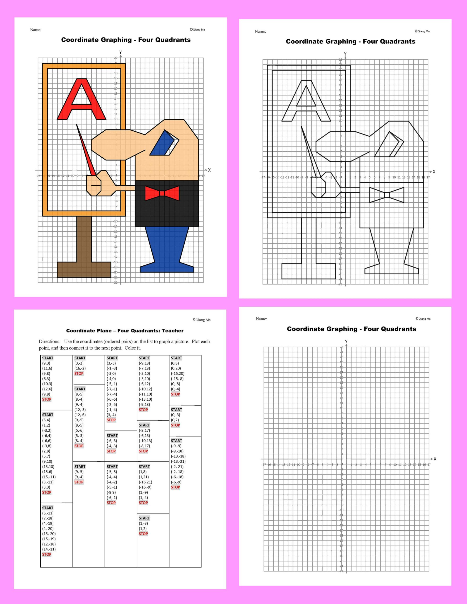 Back to School Monster Coordinate Plane Graphing Picture: Teacher ...