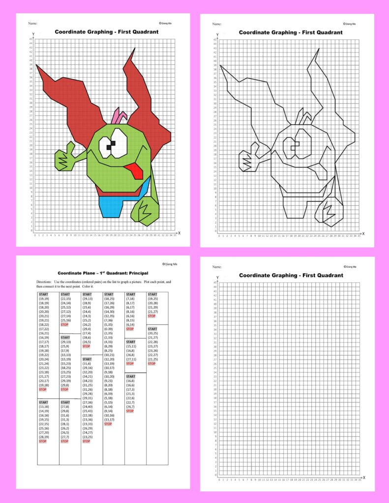 Back to School Monster Coordinate Plane Graphing Picture: Principal ...