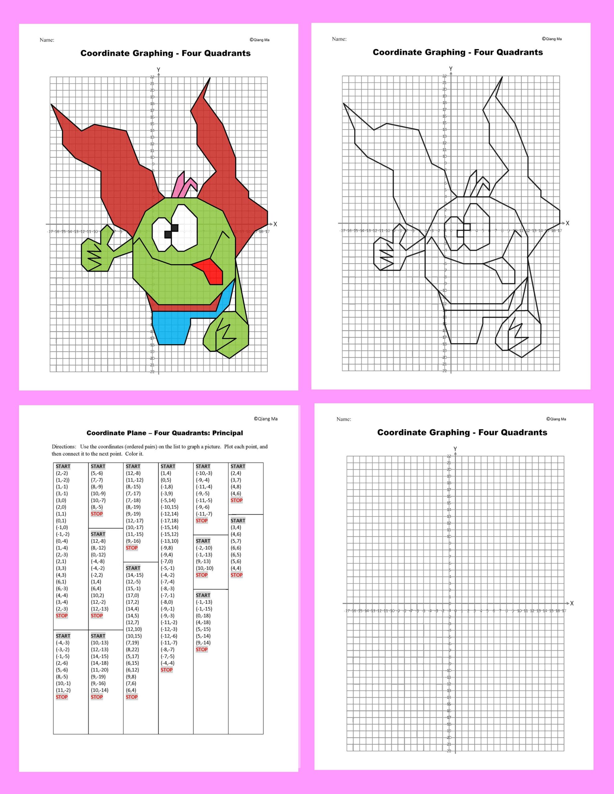 Back to School Monster Coordinate Plane Graphing Picture: Principal ...