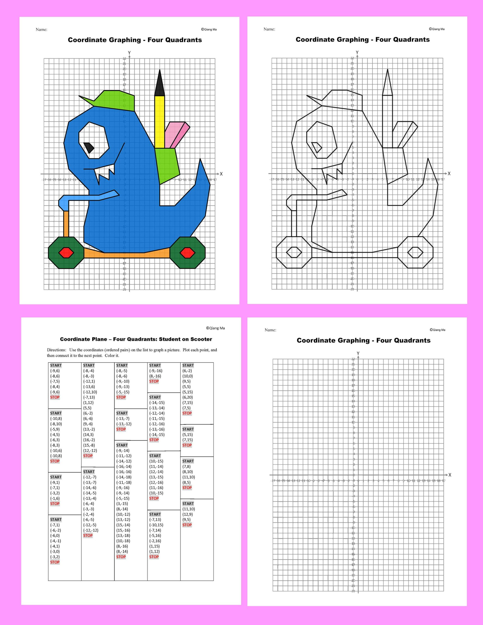 Back to School Monster Coordinate Plane Graphing Picture ...