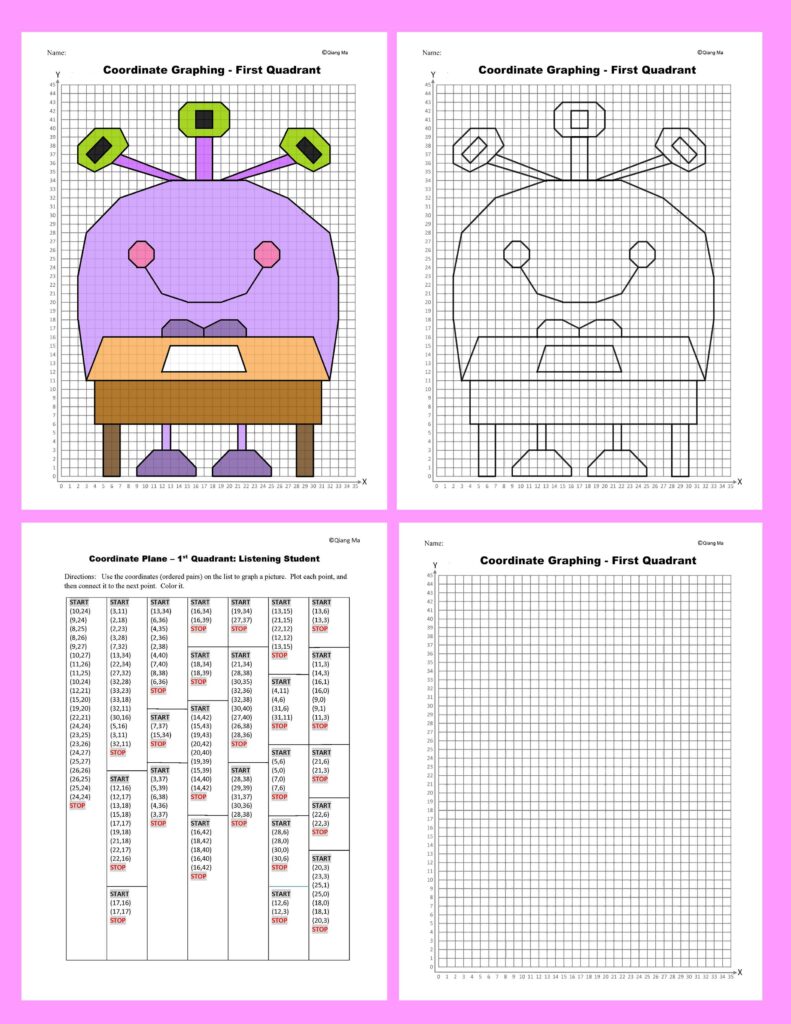 Back to School Monster Coordinate Plane Graphing Picture: Listener ...