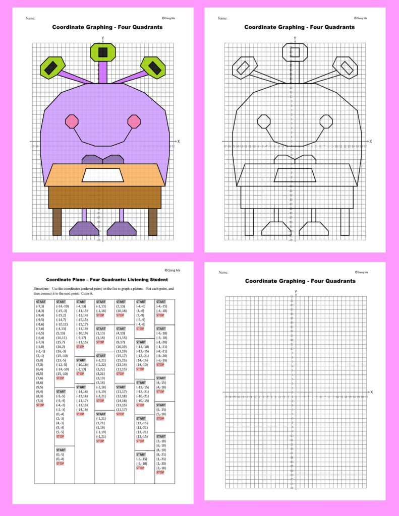 Back to School Monster Coordinate Plane Graphing Picture: Listener ...
