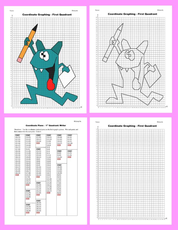 Back to School Monster Coordinate Plane Graphing Picture: Writer | Made ...
