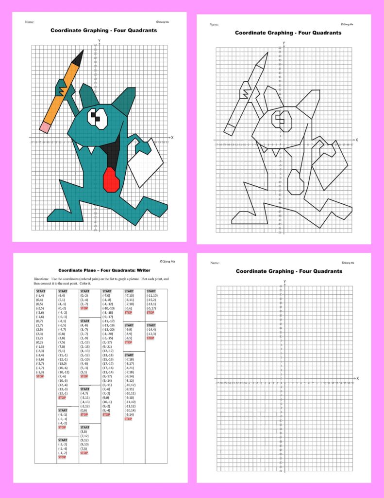 Back to School Monster Coordinate Plane Graphing Picture: Writer | Made ...