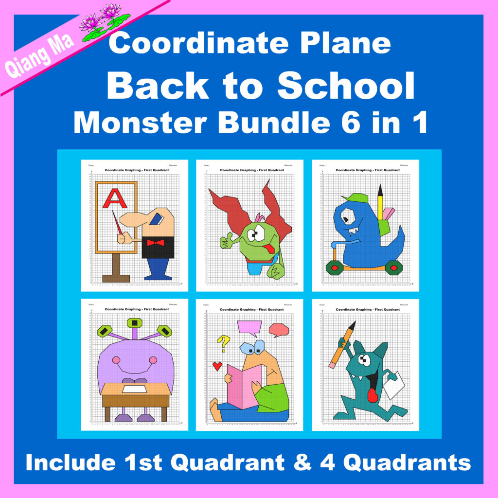 Back to School Coordinate Plane Graphing Picture: Monster 6 in 1 Bundle ...