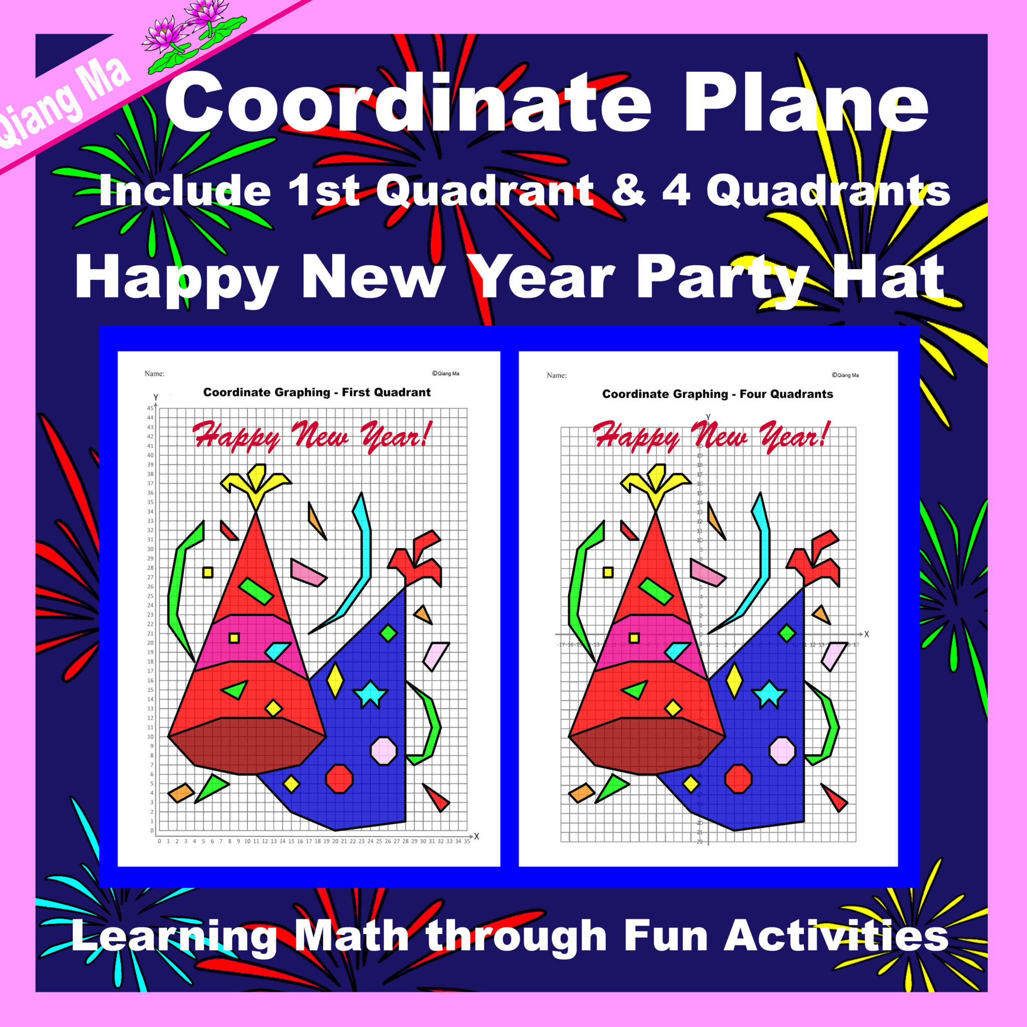 Happy New Year Coordinate Plane Graphing Picture: Party Hat | Made By ...