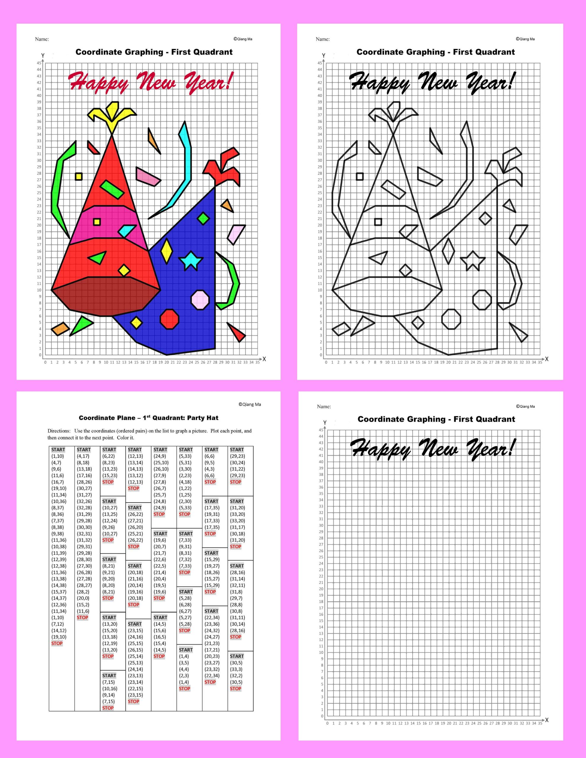 Happy New Year Coordinate Plane Graphing Picture: Party Hat | Made By ...