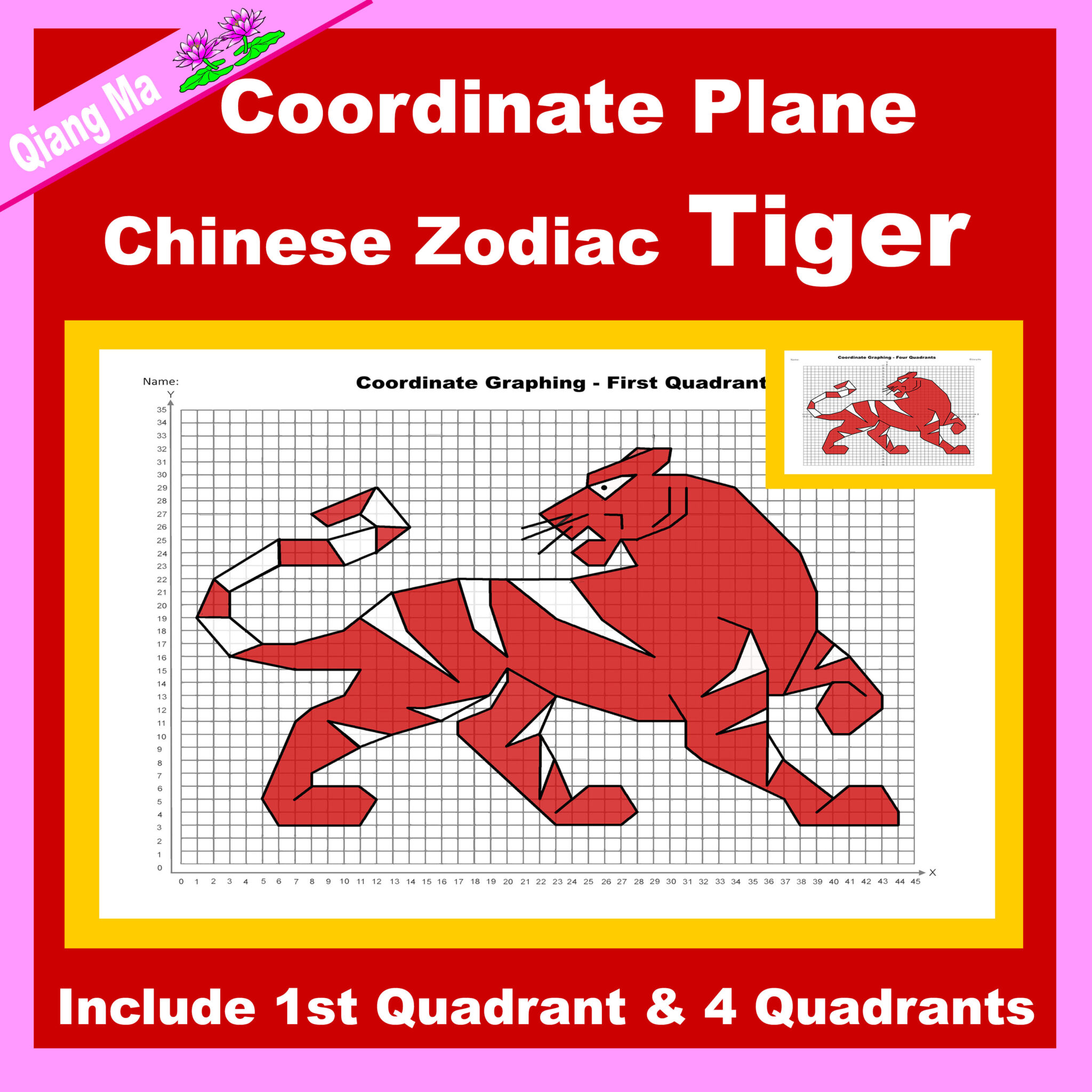Chinese New Year Coordinate Plane Graphing Picture: Zodiac Tiger | Made ...