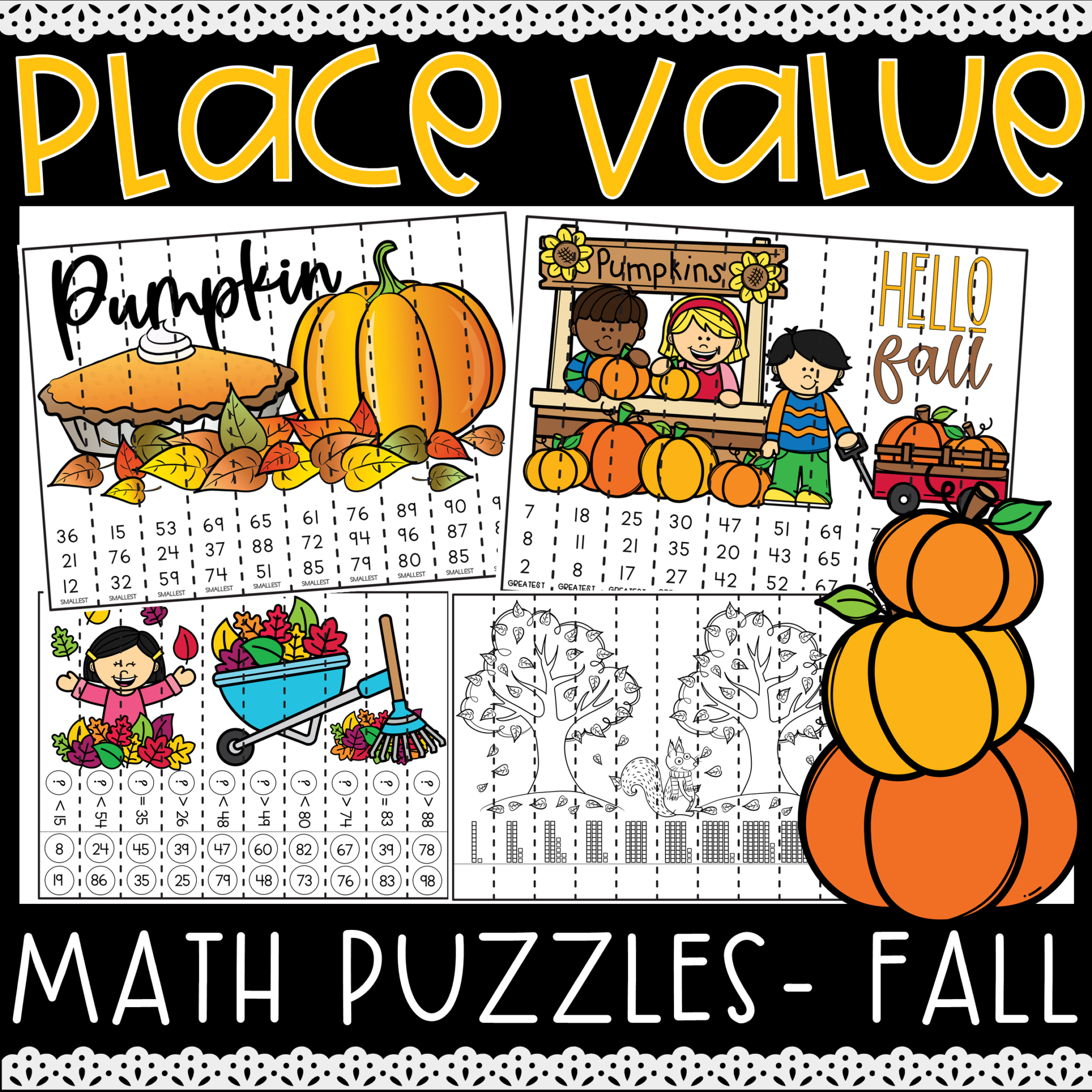 Place Value Worksheets Puzzles, Hundreds Tens and Ones Puzzles - Fall ...