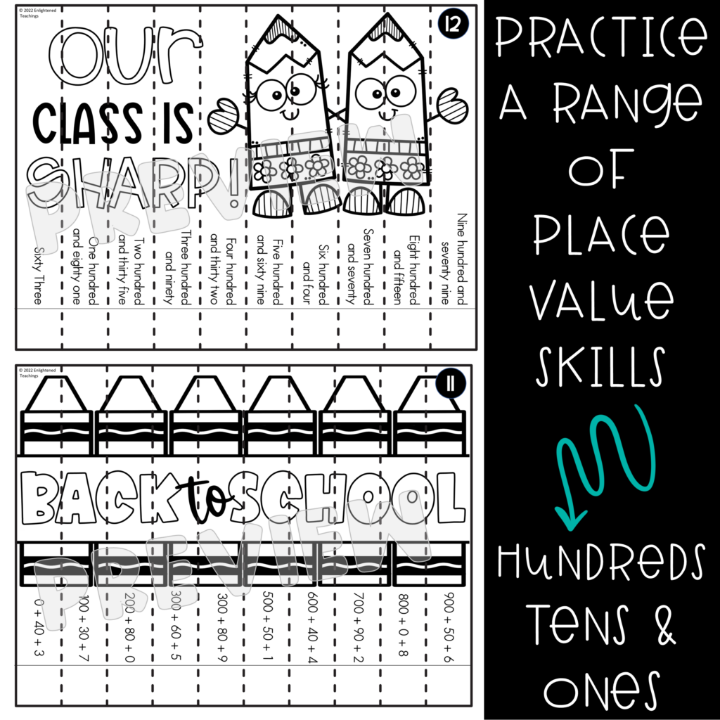Place Value Worksheets Puzzles Hundreds Tens and Ones - School Theme ...