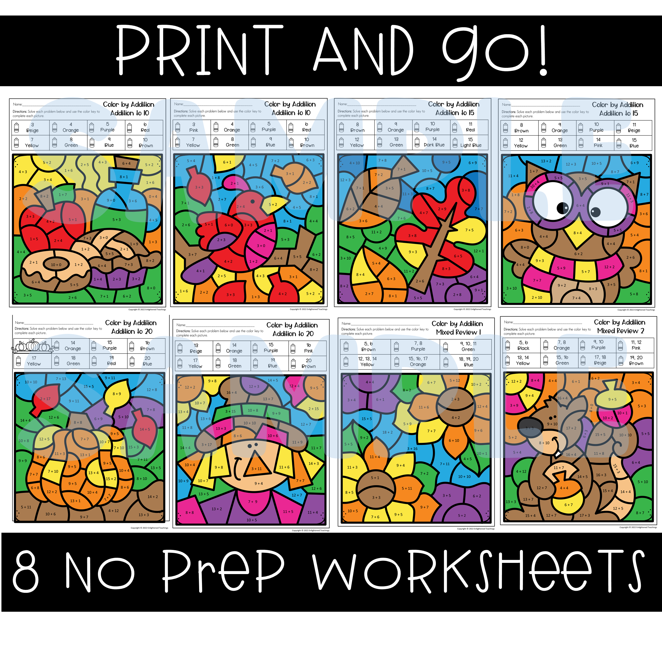 Autumn Fall Addition to 20 Color by Code Number NO PREP Coloring ...