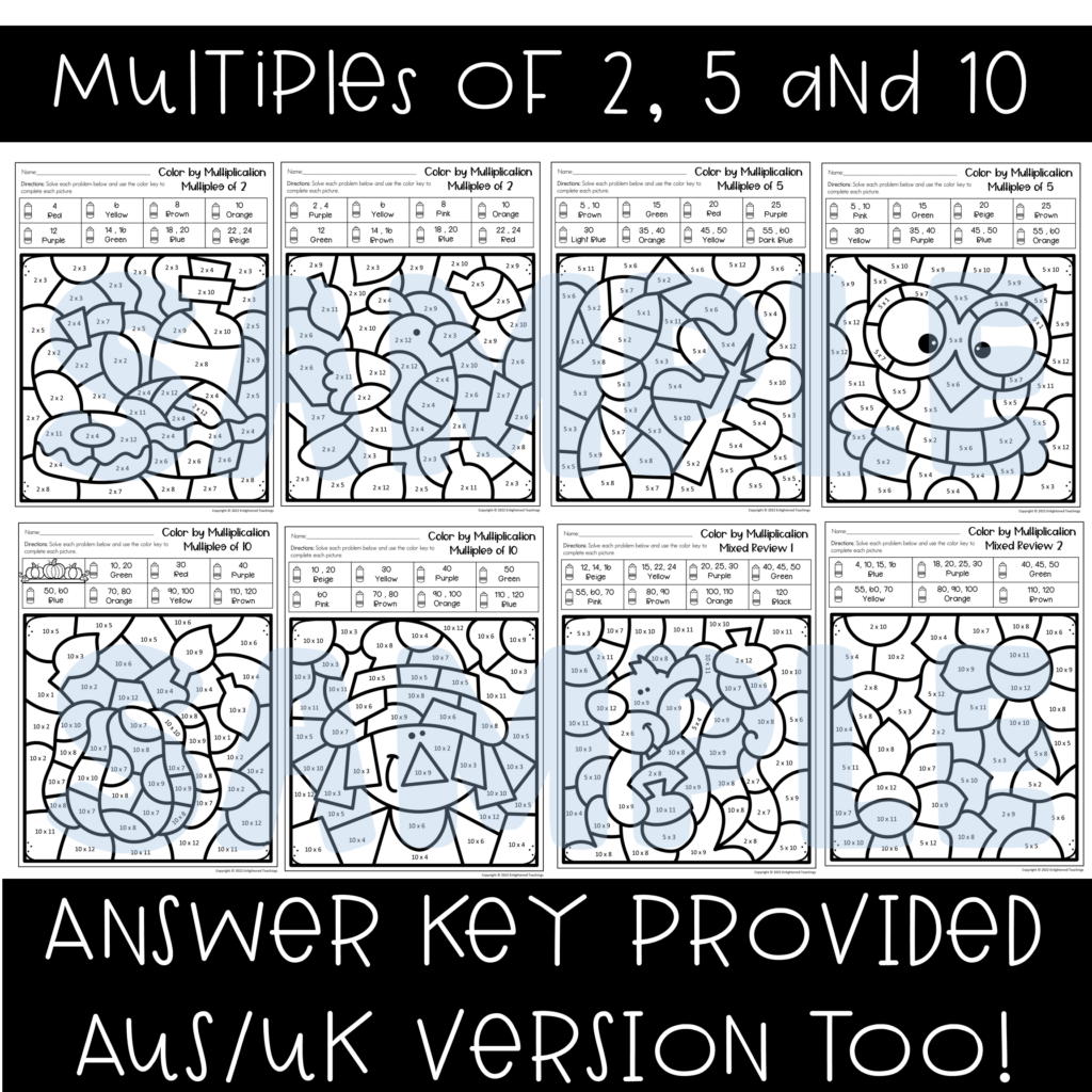 Fall Multiplication Color by Code Number NO PREP Coloring Worksheets ...