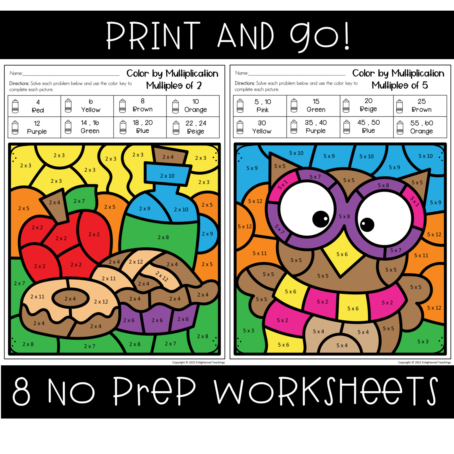 Fall Multiplication Color by Code Number NO PREP Coloring Worksheets ...