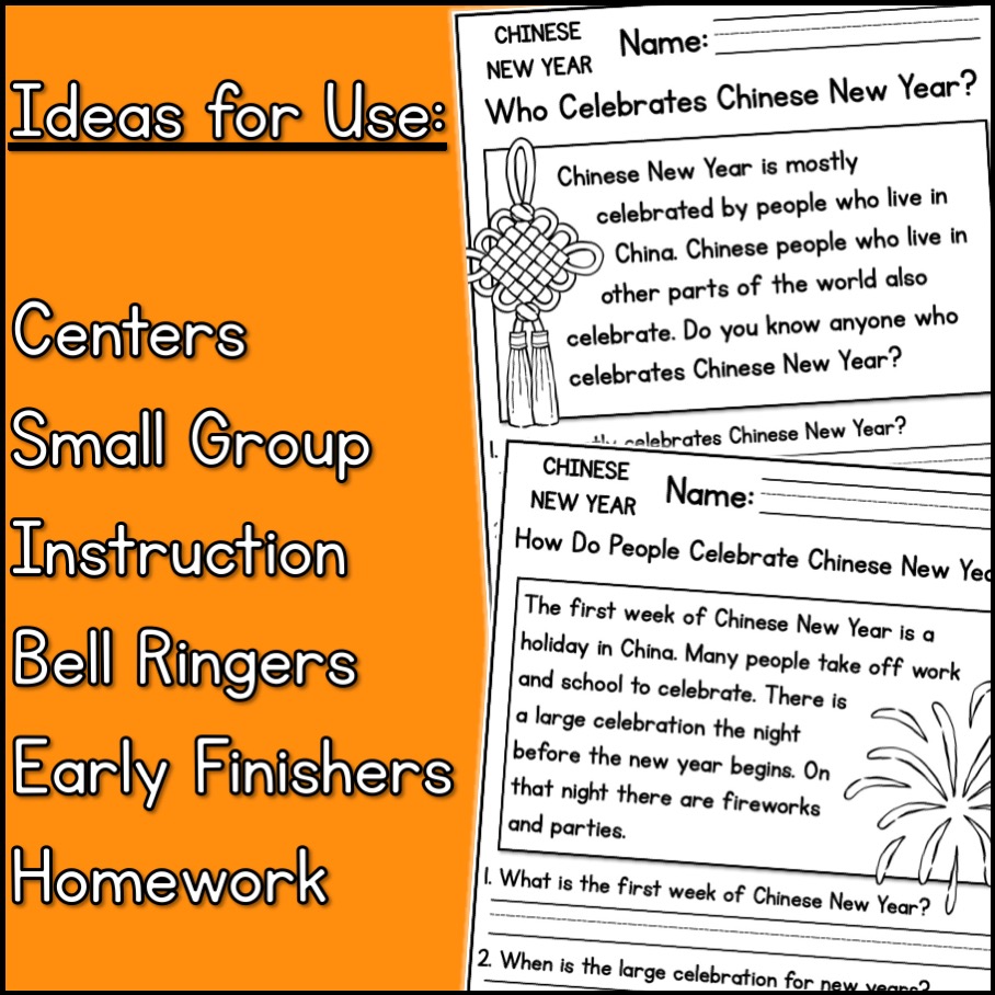 Chinese New Year Holidays Reading Comprehension Passages K-2 | Made By ...
