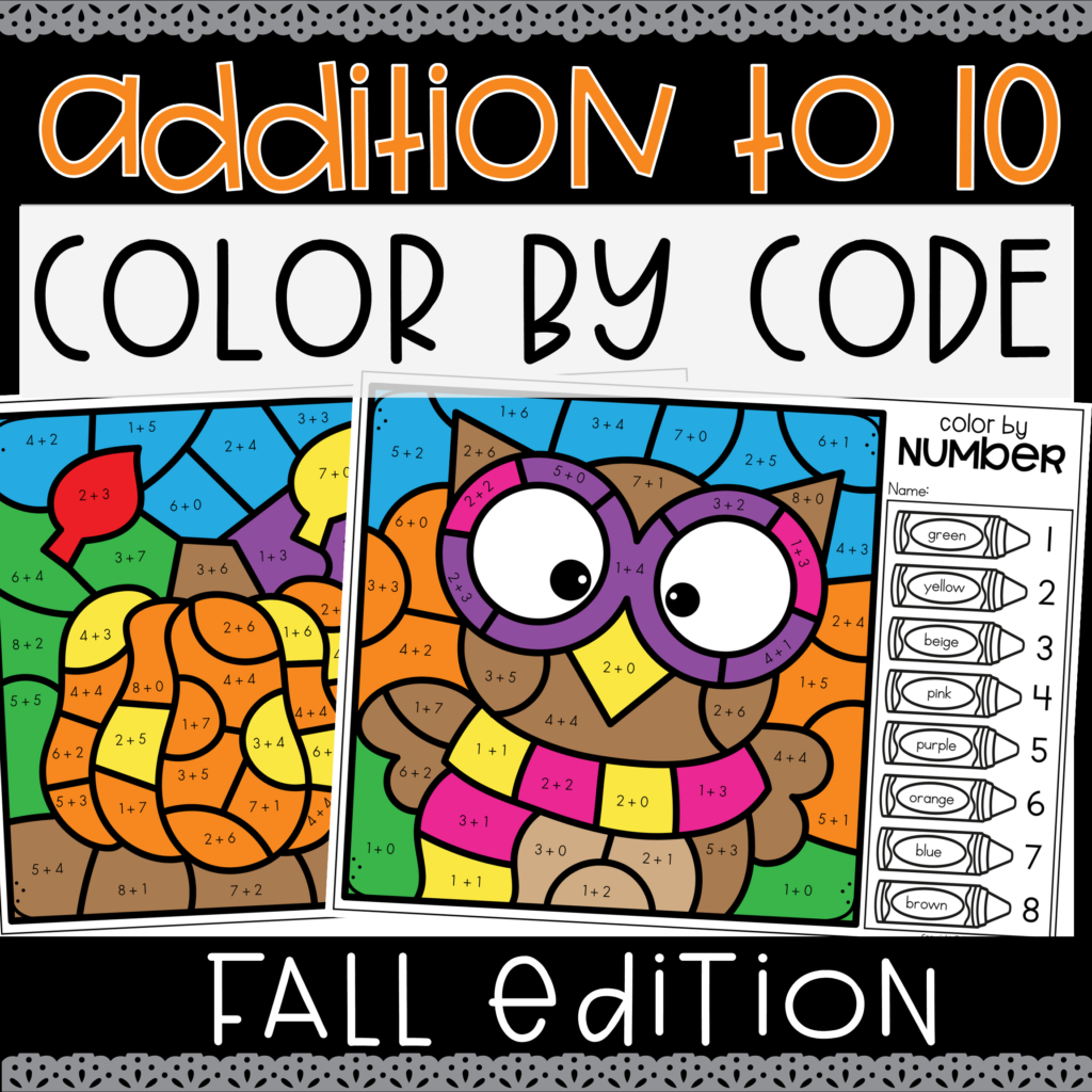 Autumn Fall Addition to 10 Color by Code Number NO PREP Coloring ...