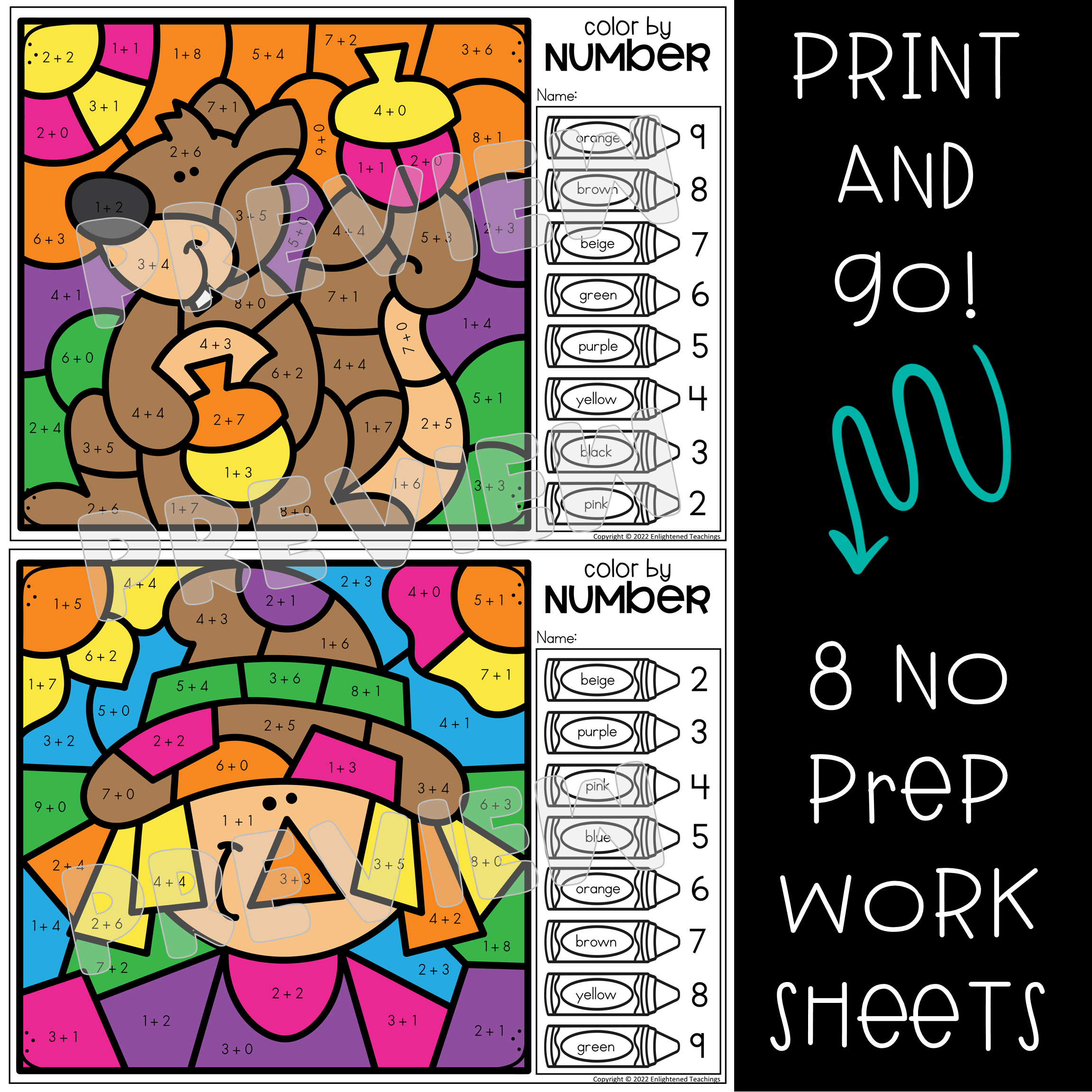 Autumn Fall Addition to 10 Color by Code Number NO PREP Coloring ...