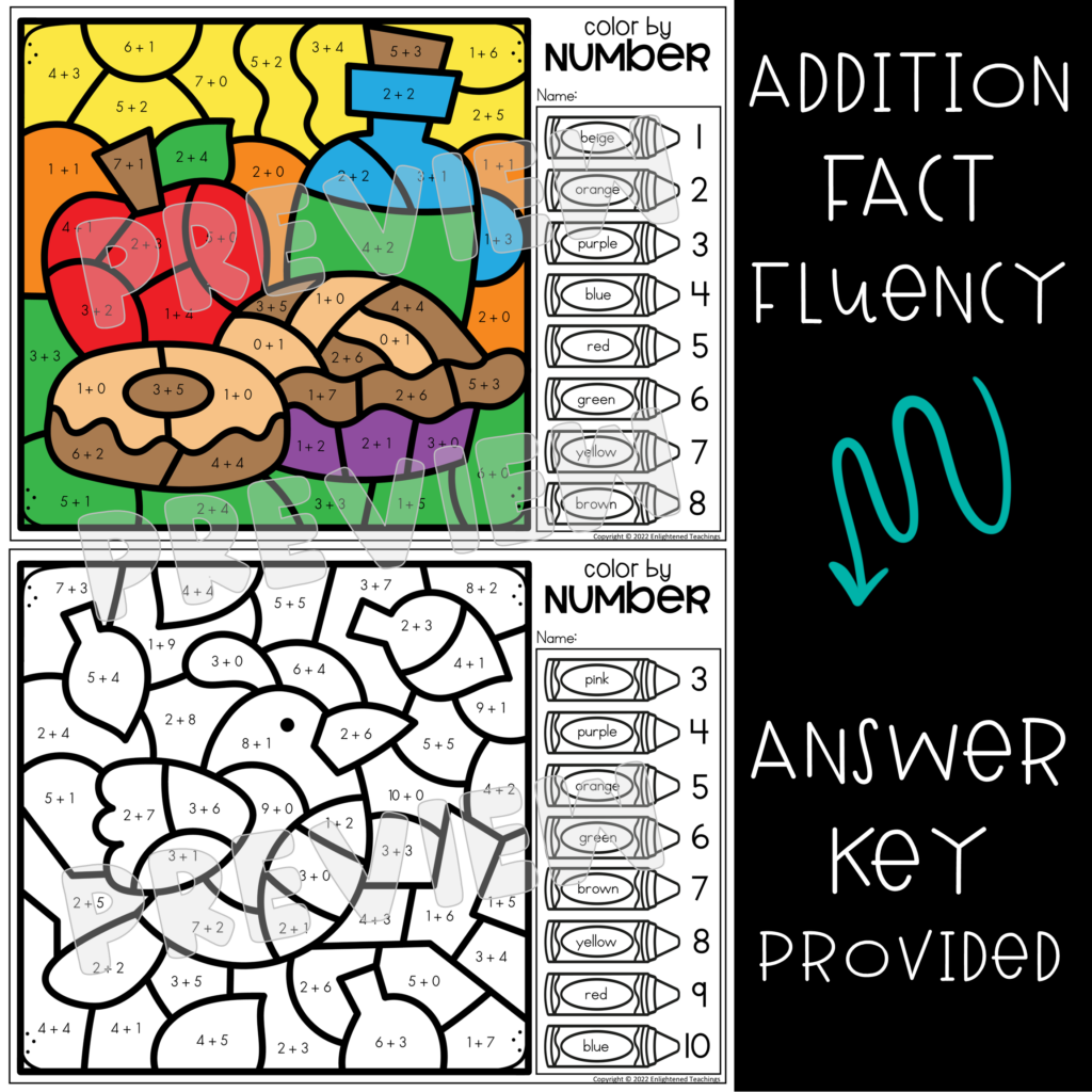 Autumn Fall Addition to 10 Color by Code Number NO PREP Coloring ...