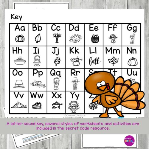 Thanksgiving Kindergarten or 1st Grade Literacy Writing Secret Code ...