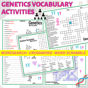 Genetics Vocabulary activities Worksheets Wordssearch Crossword Word ...
