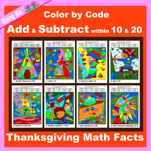 Thanksgiving Color by Code: Add and Subtract within 10 and 20 | Made By ...