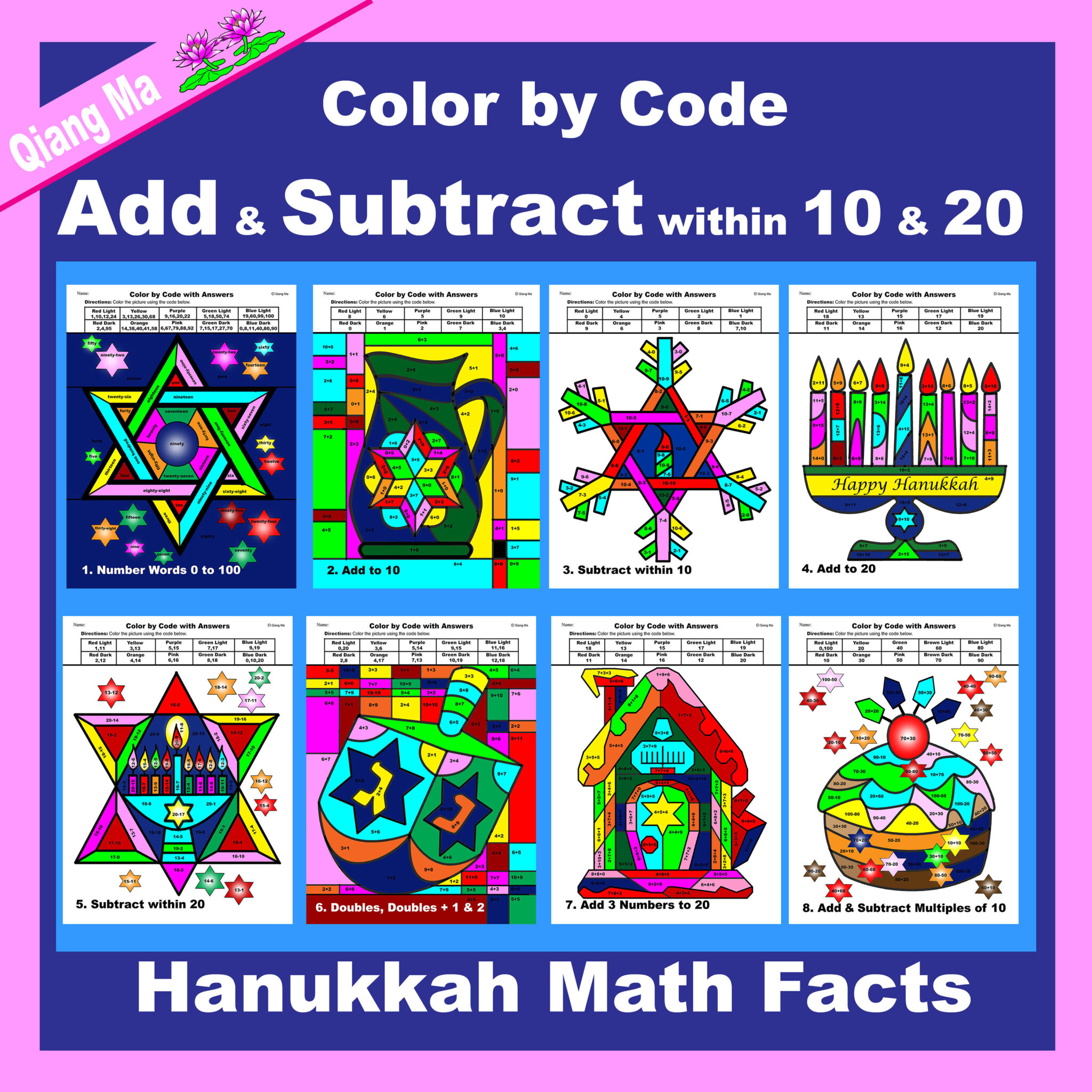Hanukkah Color by Code: Add and Subtract within 10 and 20 - Made By ...