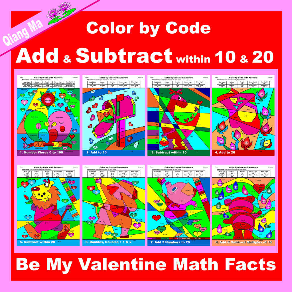 Valentine Color By Code Add And Subtract Within 10 And 20 Be My