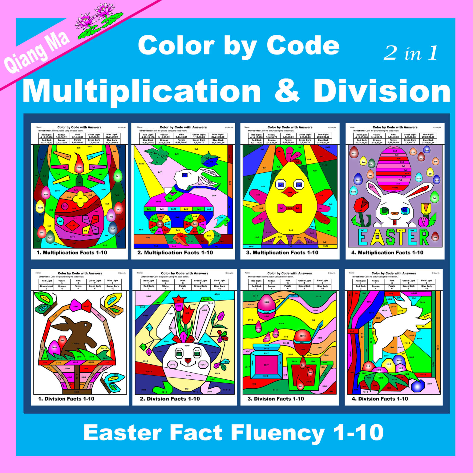 Easter Color by Code: Multiplication and Division Facts 2 in 1 - Made ...