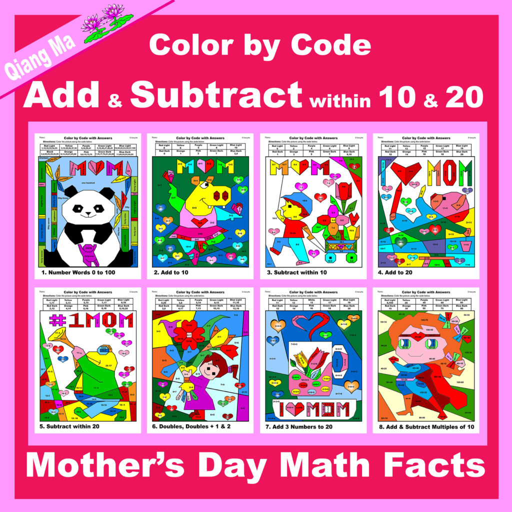 Mother's Day Color by Code: Add and Subtract within 10 and 20 | Made By ...