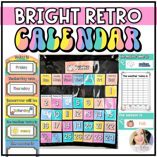 Pocket Chart Calendar - Retro Classroom Decor Bulletin Board - Made By ...