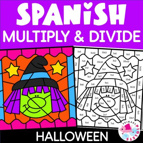 Spanish Halloween Color by Number Multiply Divide | Made By Teachers