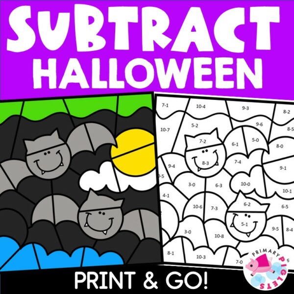 Halloween Color by Number Subtraction - Made By Teachers