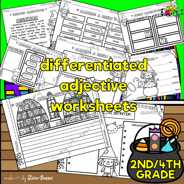 ELA Language Arts Grammar Halloween Witch's Brew Adjectives Pack | Made ...