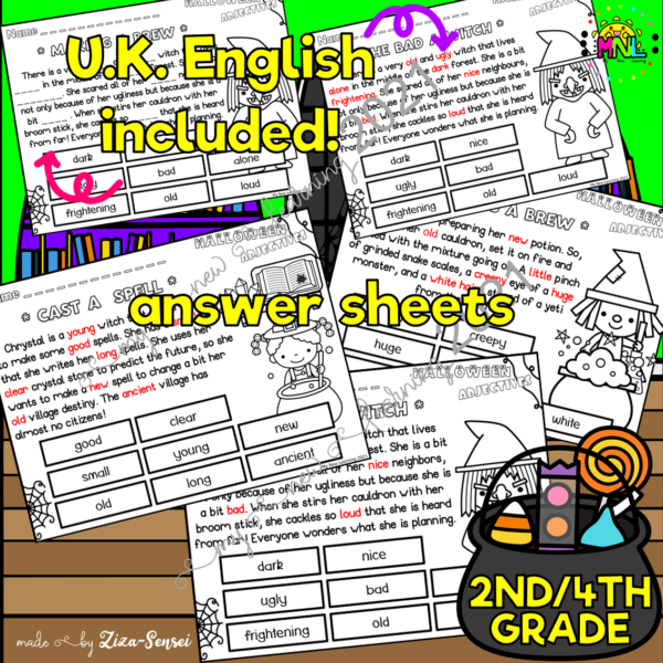 ELA Language Arts Grammar Halloween Witch's Brew Adjectives Pack - Made ...