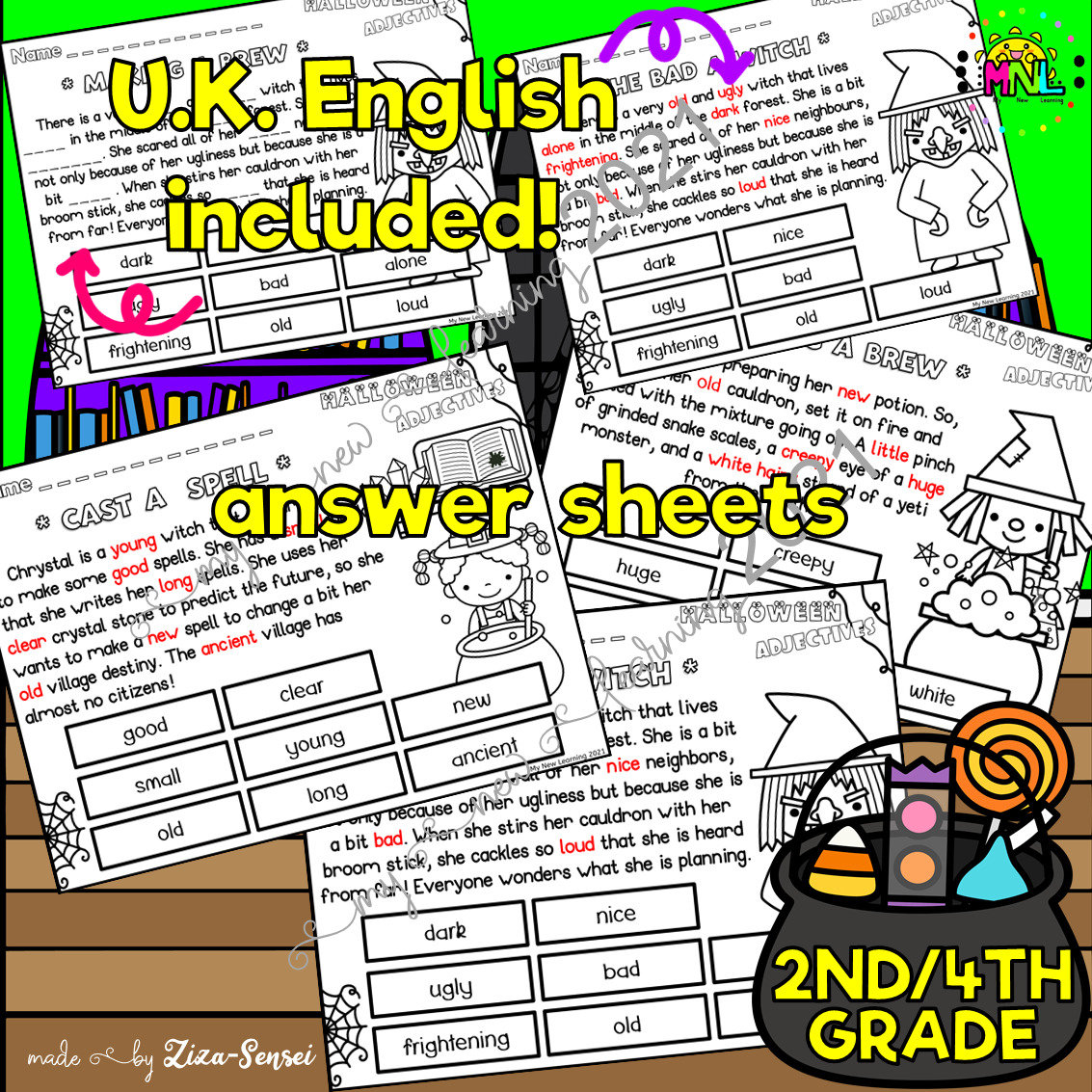 ELA Language Arts Grammar Halloween Witch's Brew Adjectives Pack | Made ...