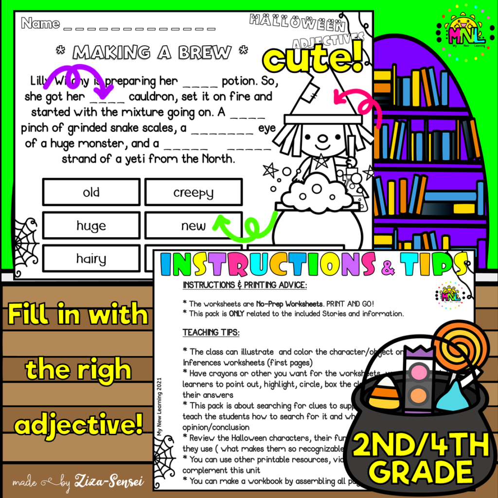 ELA Language Arts Grammar Halloween Witch's Brew Adjectives Pack | Made ...