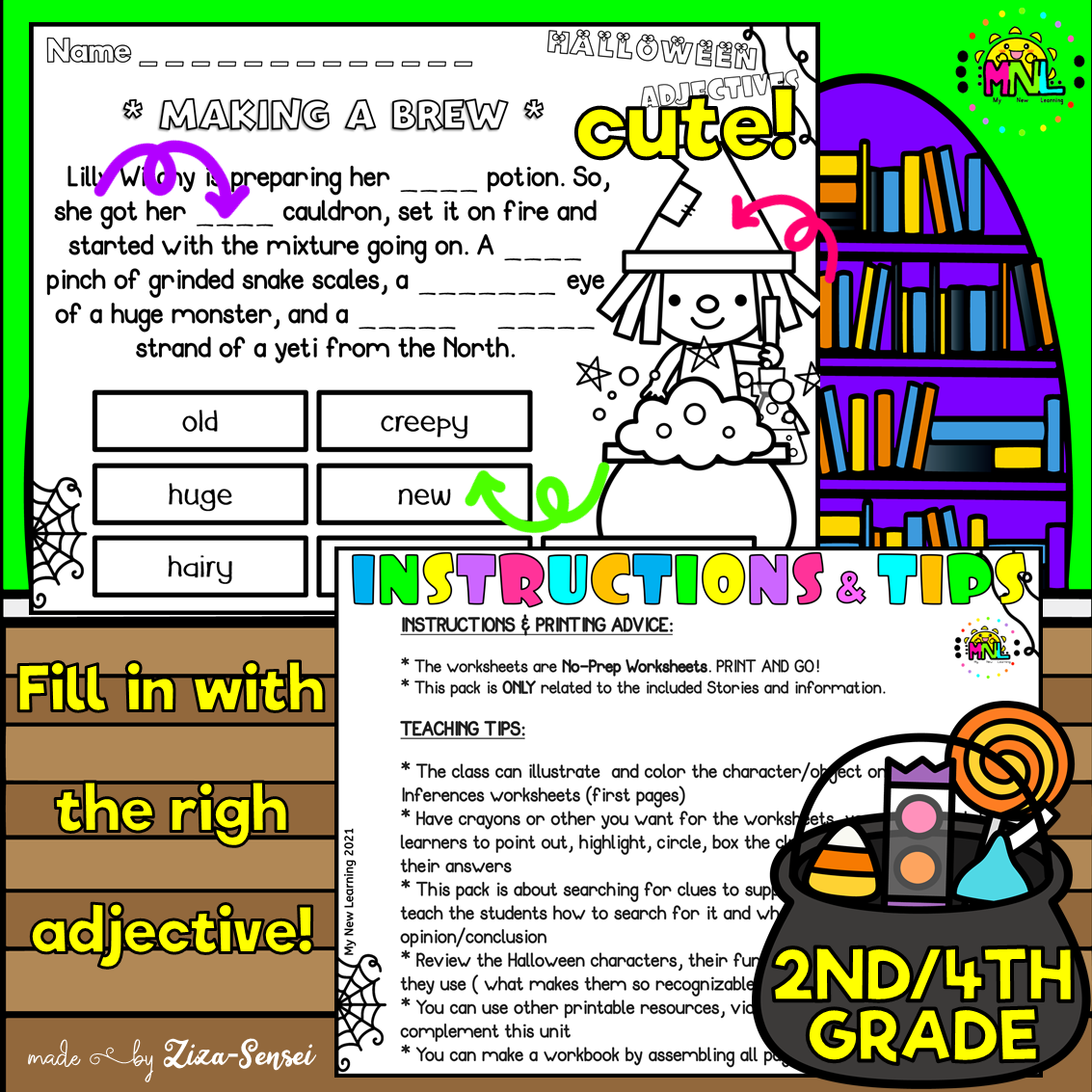 ELA Language Arts Grammar Halloween Witch's Brew Adjectives Pack | Made ...