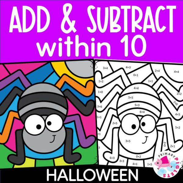 Halloween Addition Subtract to 10 Color by Number - Made By Teachers