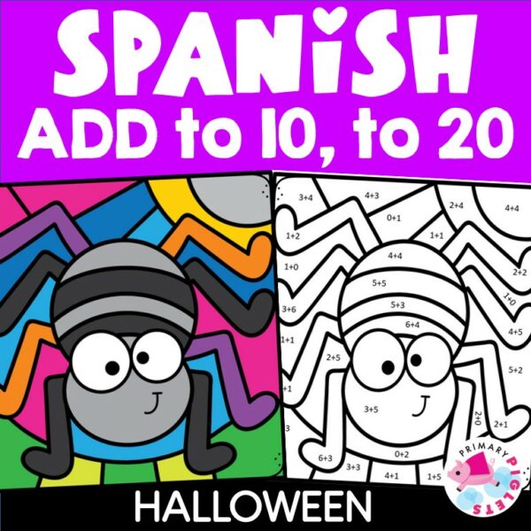 Spanish Halloween Color by Number Addition Bundle | Made By Teachers