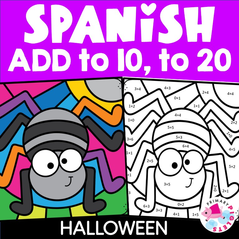 Spanish Halloween Color by Number Addition Bundle | Made By Teachers