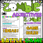 ELA Language Arts Grammar Halloween Zombie Adjectives Battle Task Cards ...