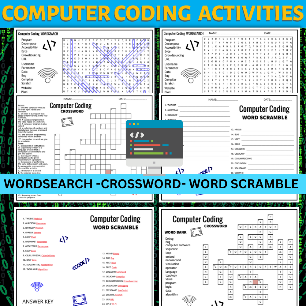Computer Science PROGRAMMING CODING Activities Word Search Word