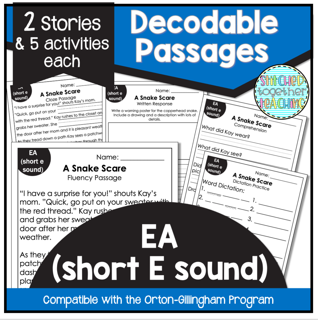 Decodable Reading Passages Vowel Team EA (Short e sound)- Orton ...