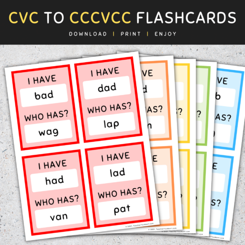 Flash Cards Bundle: CVC to CCVCC Words Flashcards, 5 Words Lists, [SET ...